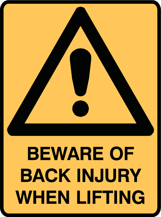 Plastic Tags - Warning Beware Of Back Injury When Lifting Safety Sign