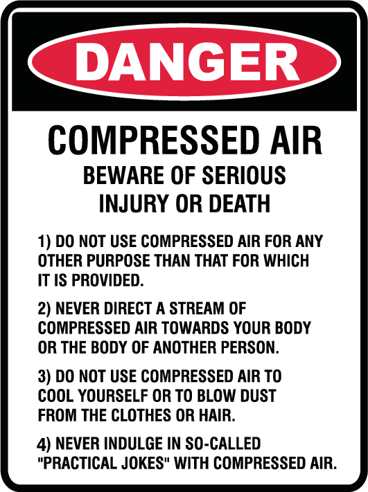 Plastic Tags - Danger Compressed Air Procedures Safety Sign