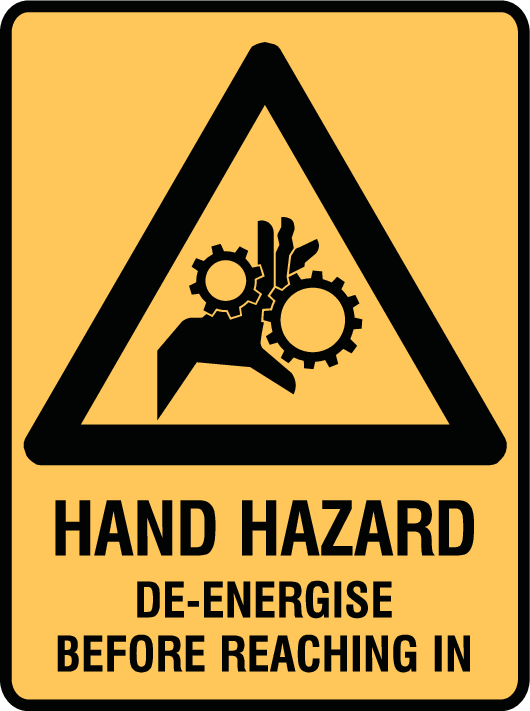 Plastic Tags - Warning Hand Hazard De-energise Before Reaching In ...